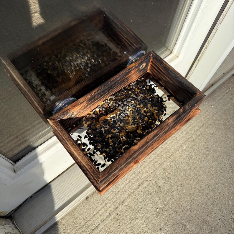Handmade Window Bird/squirrel Feeder With A Torched Finish Waterproofed ...