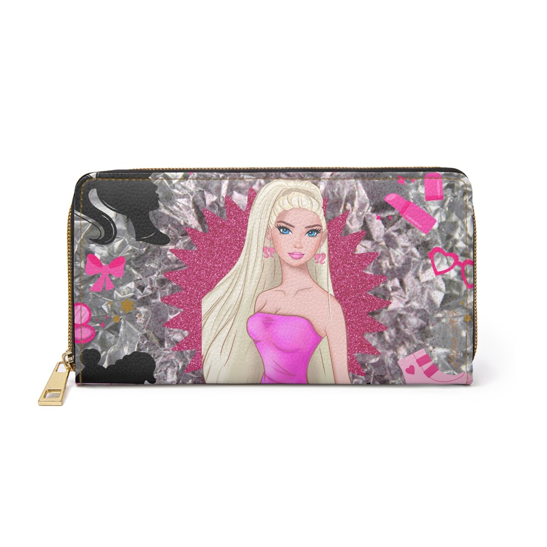 Barbie Girl Barbie Pink Glitter Women's Wallet, Doll Theme Card Holder ...