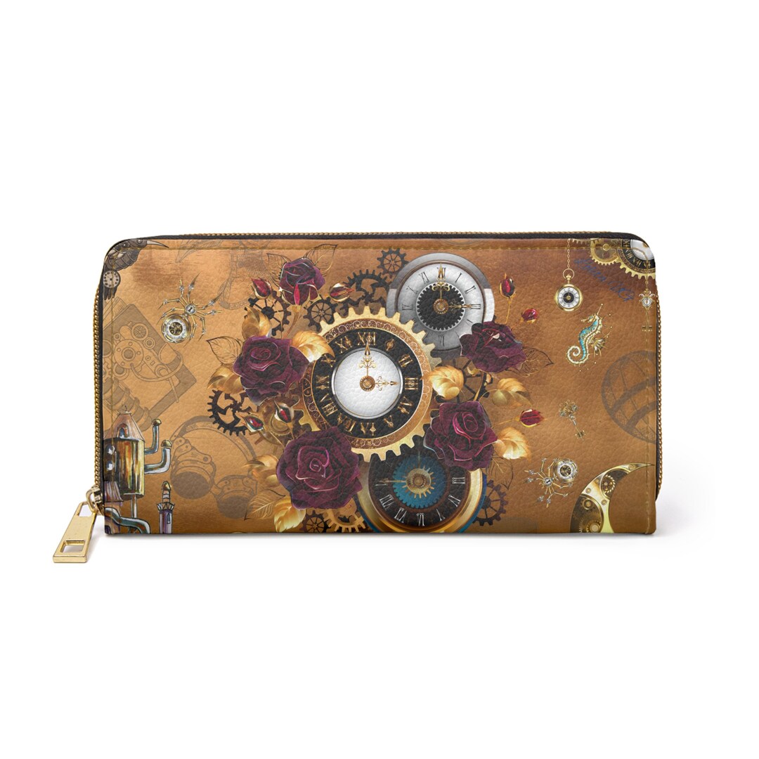 Steampunk Sally - Womens Brown Leather Wallet Steampunk Wallet Zipper ...