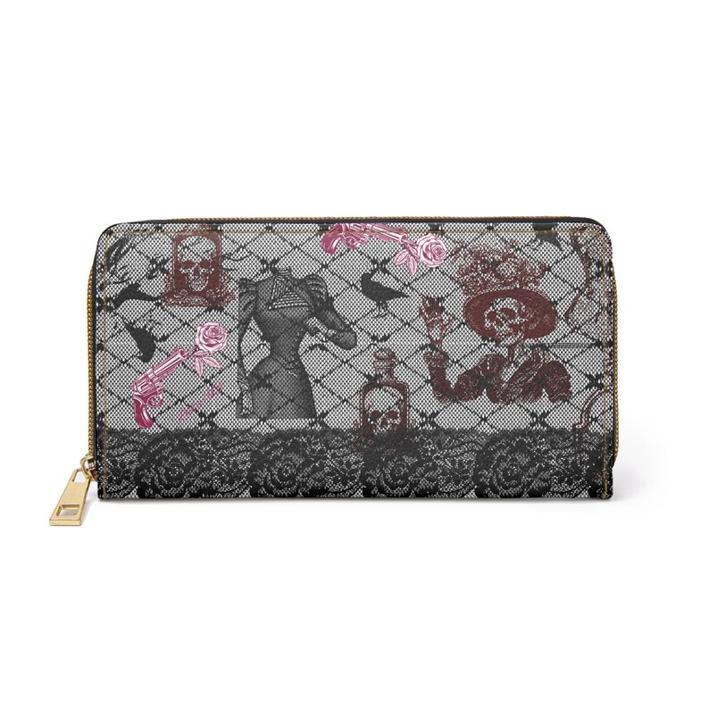 Victorian Lace Ladies Black Lace Zipper Wallet Victoria Wallet Leather ...