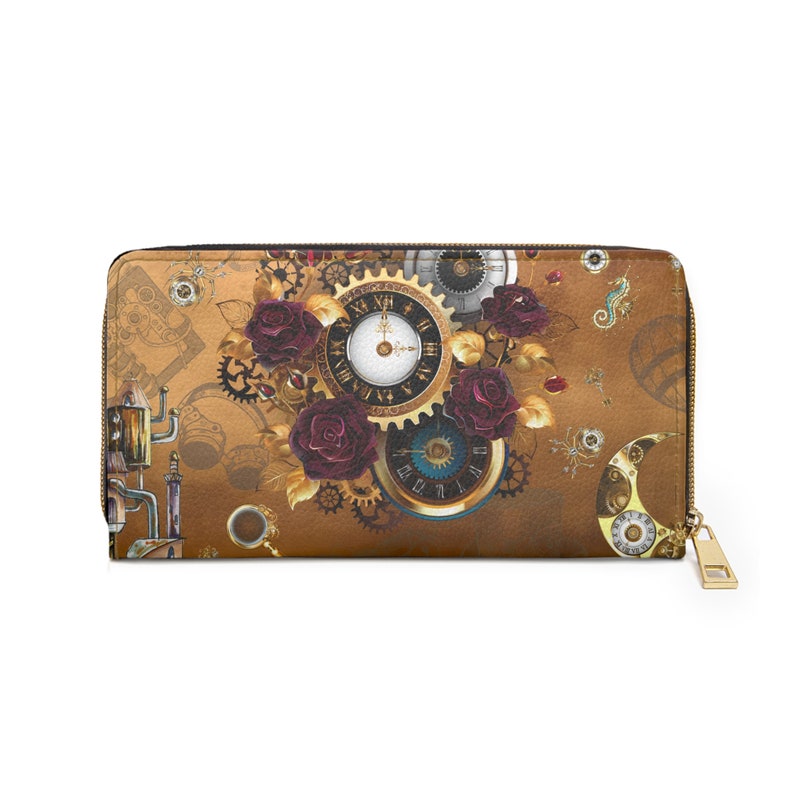 Steampunk Sally Womens Brown Leather Wallet Steampunk Wallet Zipper ...