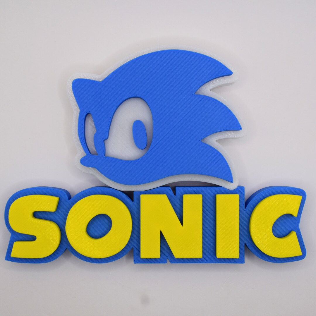 Sonic Two-piece Sign, 3D Printed Video Game Desk Art, Display ...