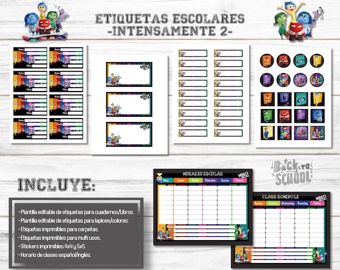 Etiquetas escolares emociones de Intensamente/ Cuadernos, lápices ...