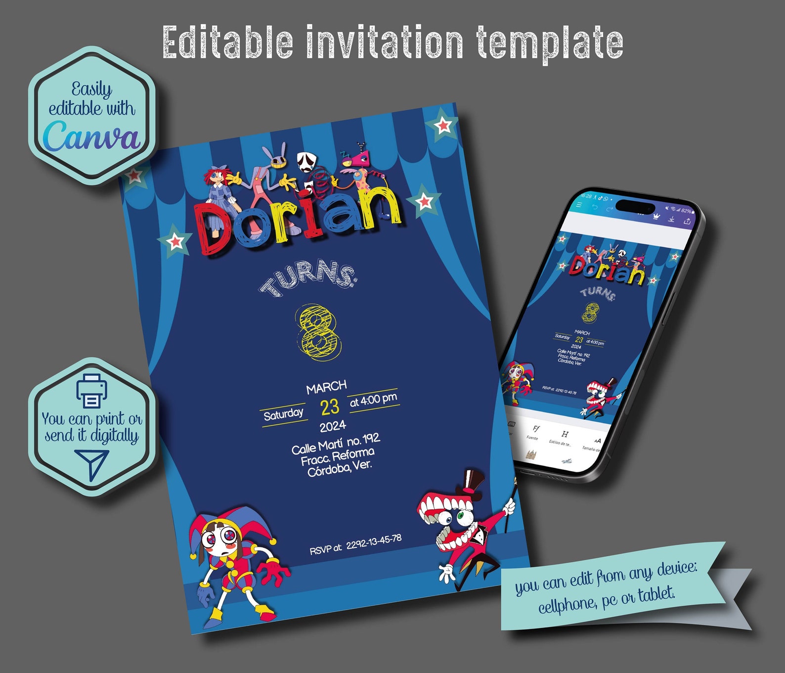 Invitation Amazing Digital Circus, Editable Template, Template, Digital ...