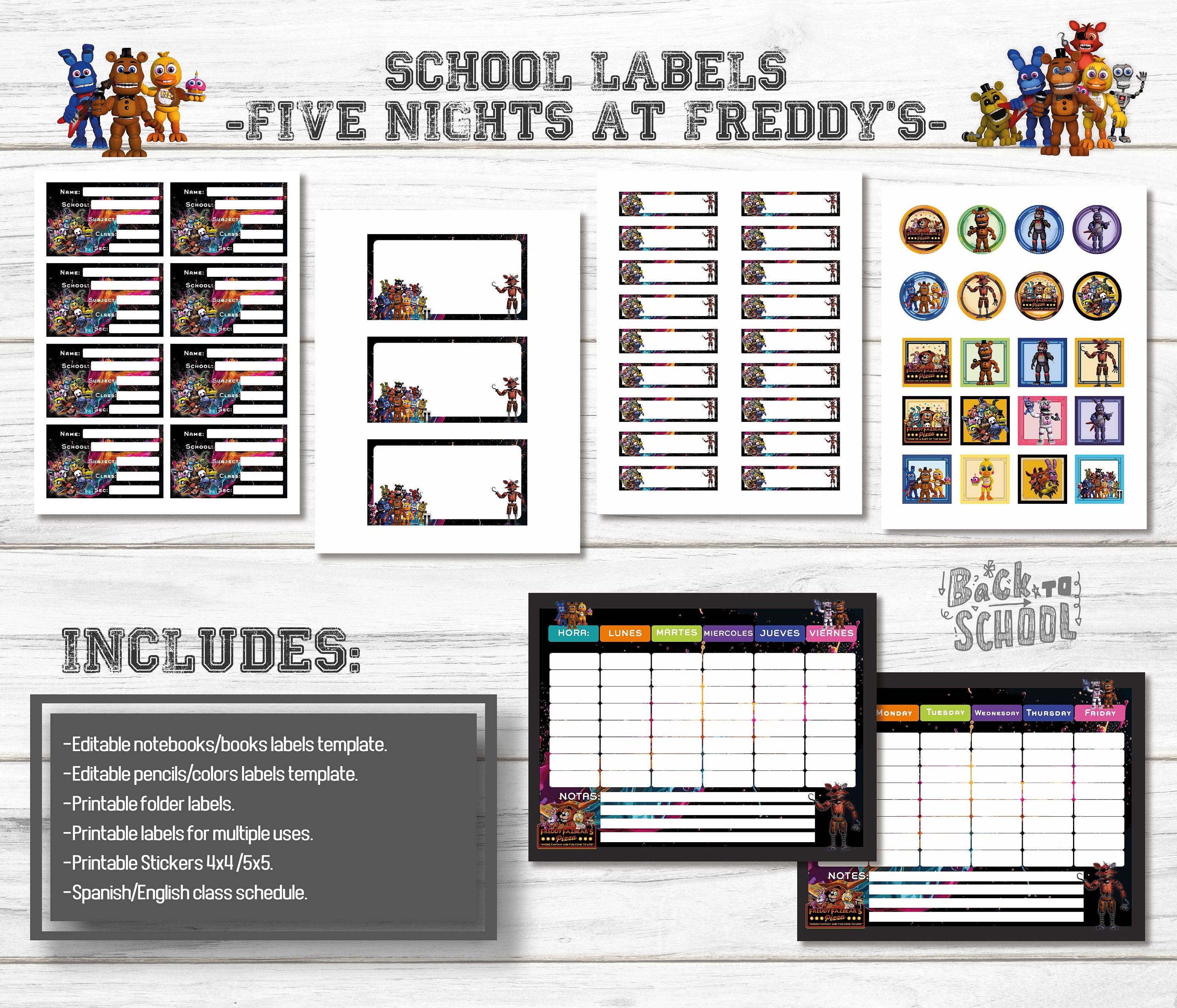 Etiquetas escolares imprimibles Five Nights at Freddy's, etiquetas para ...