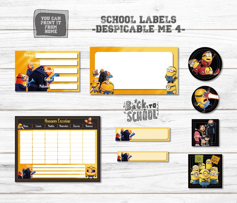 Despicable 4 Name Labels for School, Name Stickers, Printing School ...