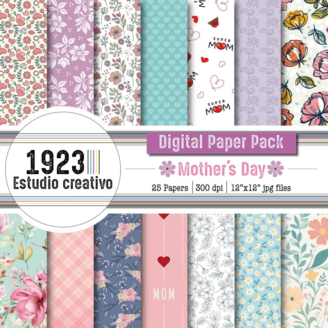 Digital Paper Mothers Day, Mother's Day Digital Paper, Backgrounds ...