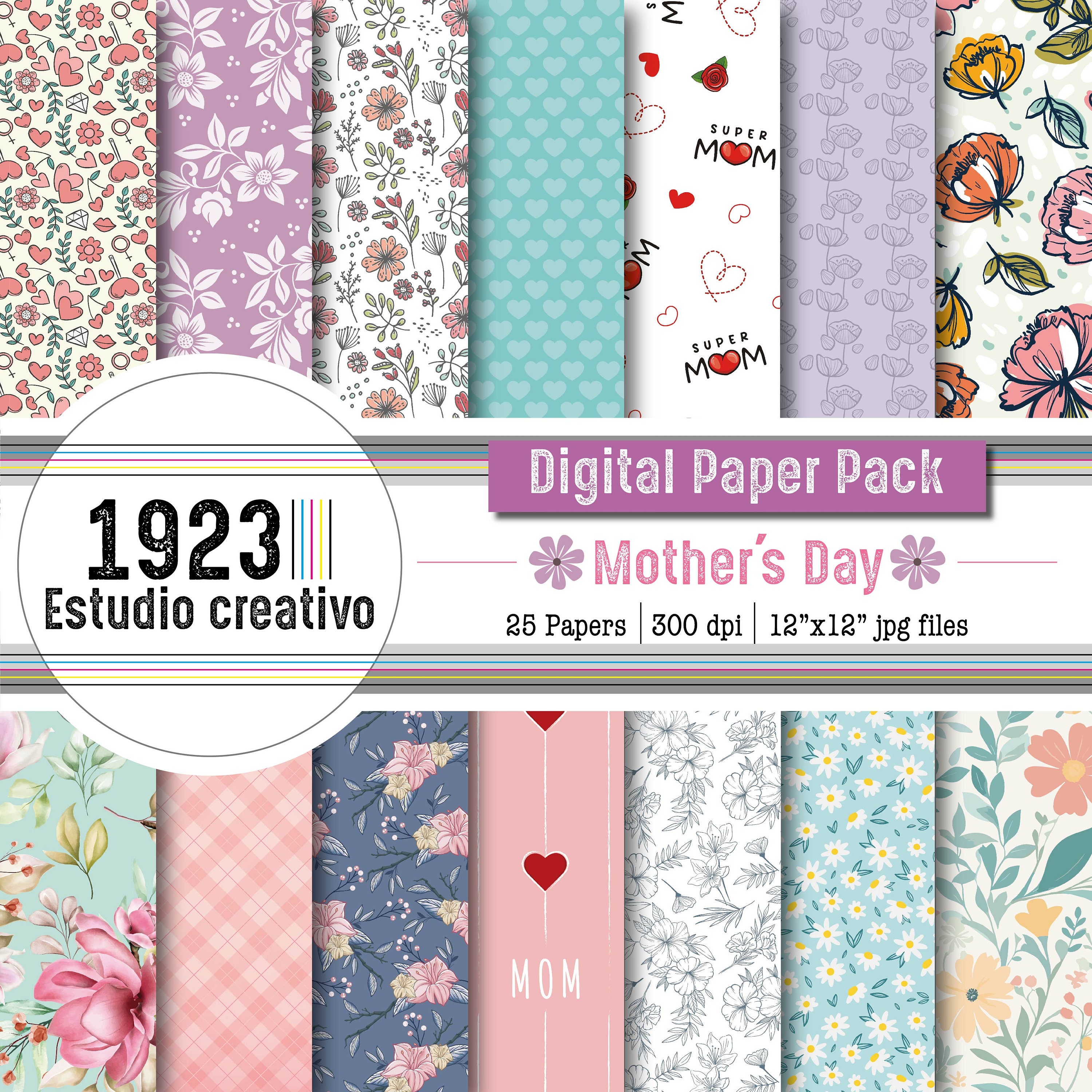 Digital Paper Mothers Day, Mother's Day Digital Paper, Backgrounds ...
