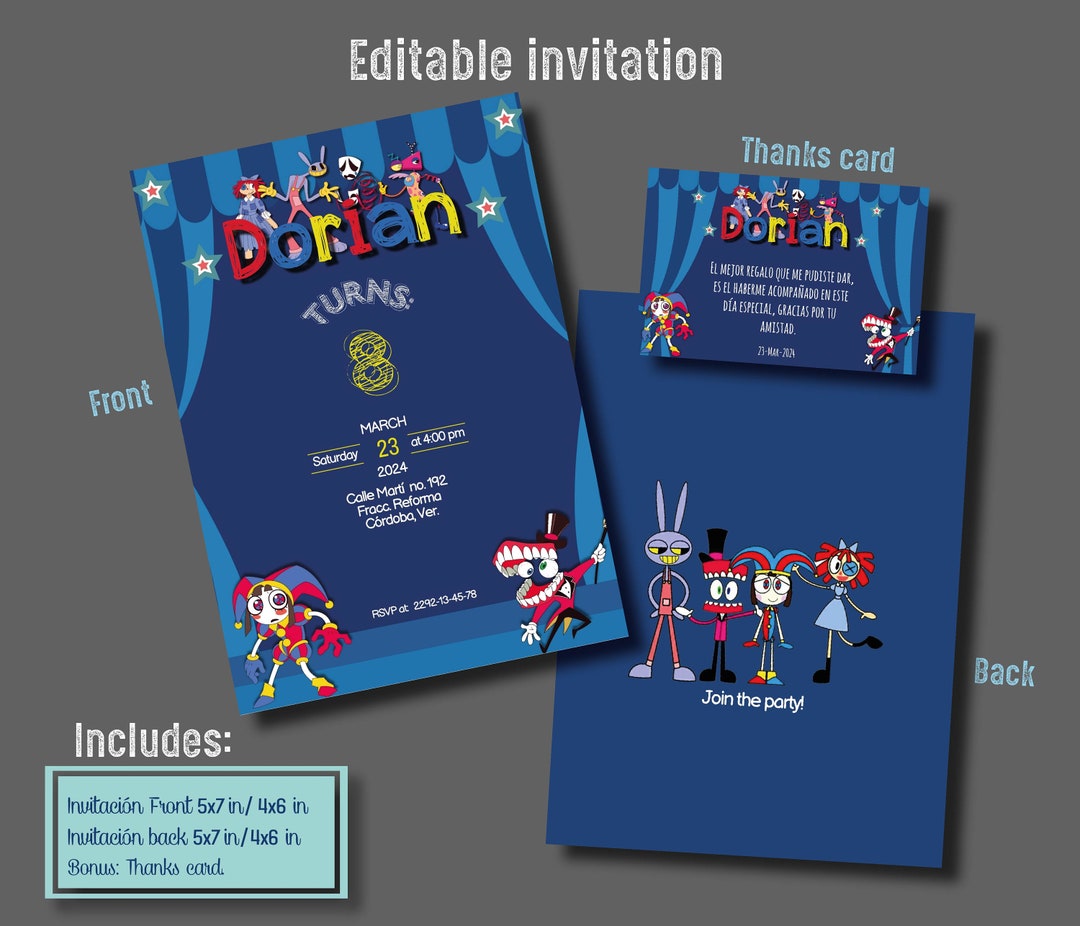 Amazing Digital Circus Birthday Invitation | Editable Canva Template ...