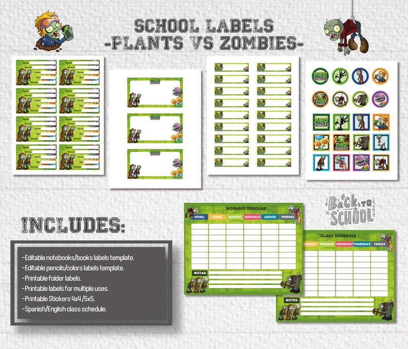 Plants Vs Zombies Printable School Labels, Book Labels, Notebook Labels ...