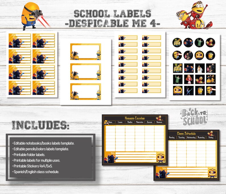 Despicable 4 Name Labels for School, Name Stickers, Printing School ...