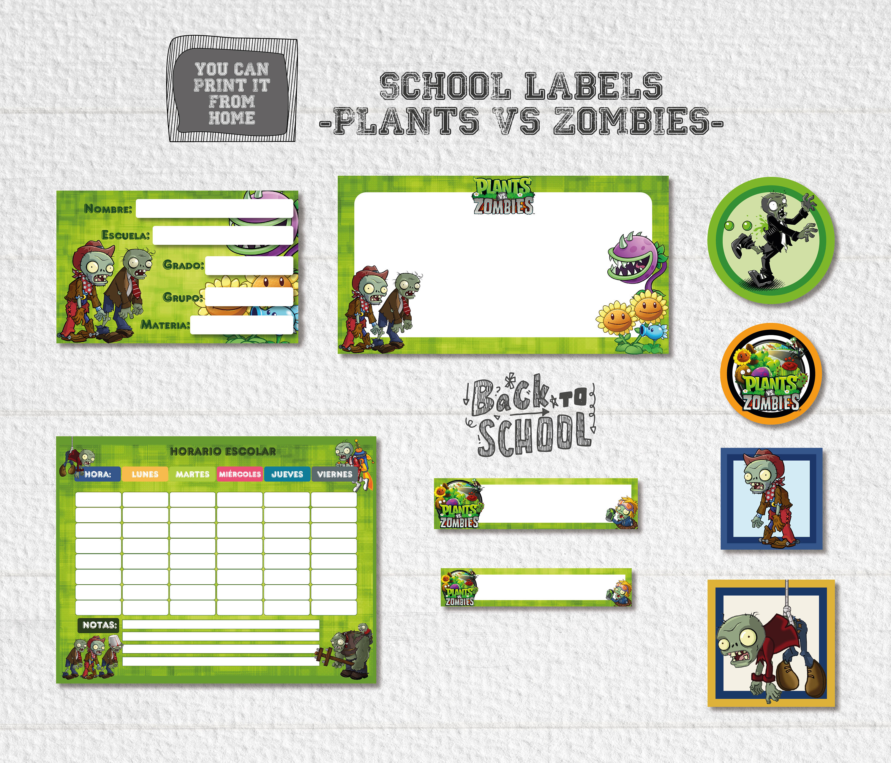 Printable School Labels Plants Vs Zombies, Editable in Canva, Stickers ...
