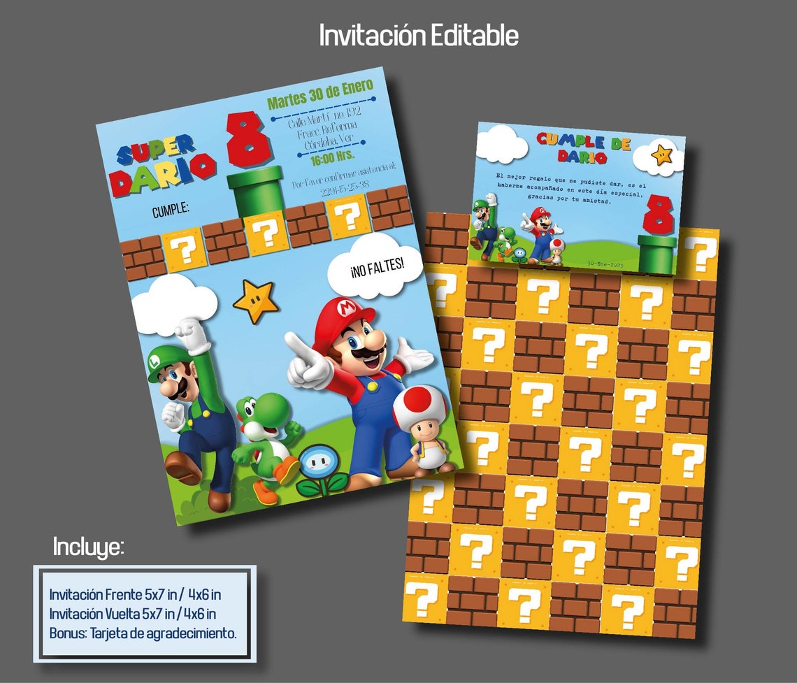 Editable Mario Bros Invitation, Mario Bros Design, Birthday Invitation ...