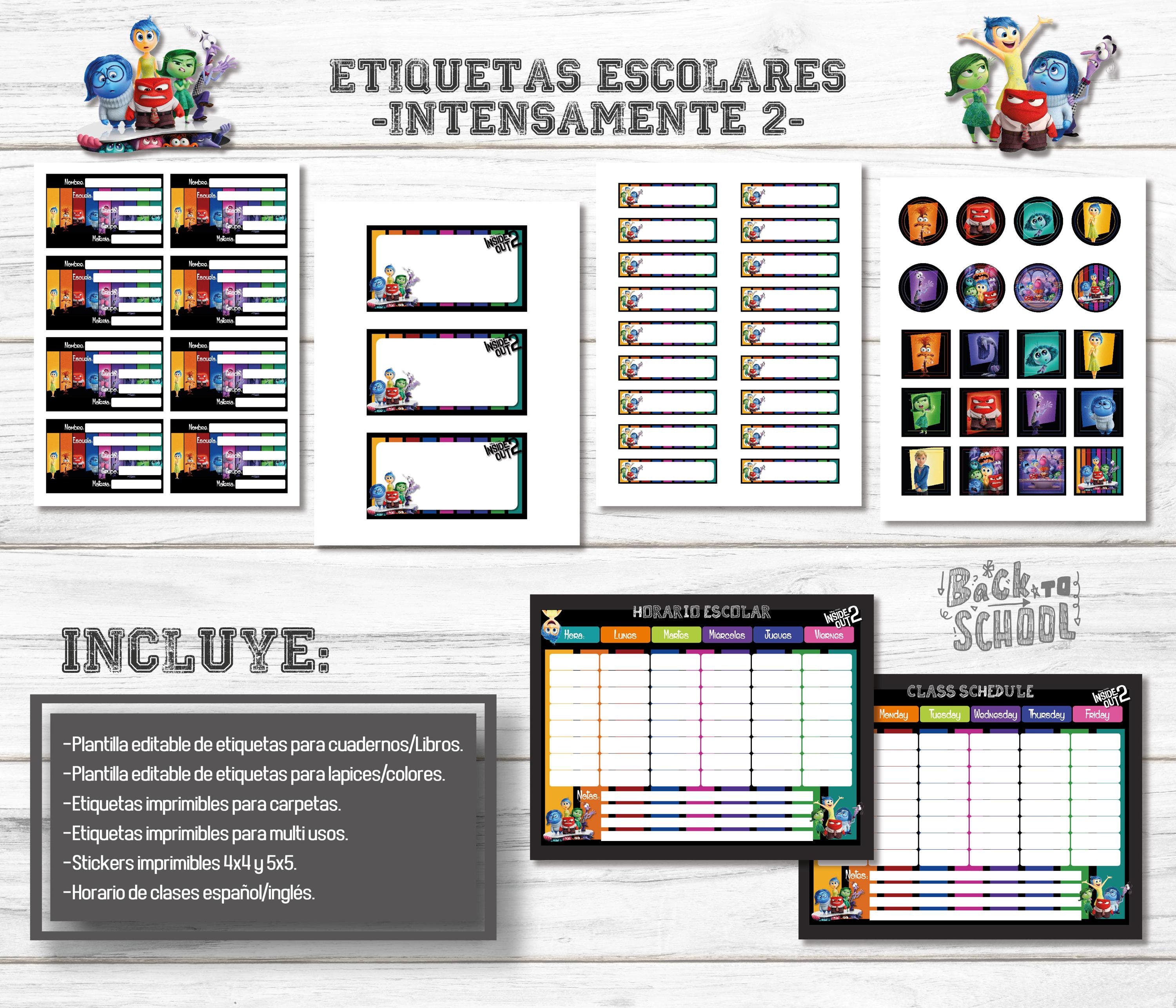Printable School Labels Inside out 2 movie, Editable in Canva, Stickers ...