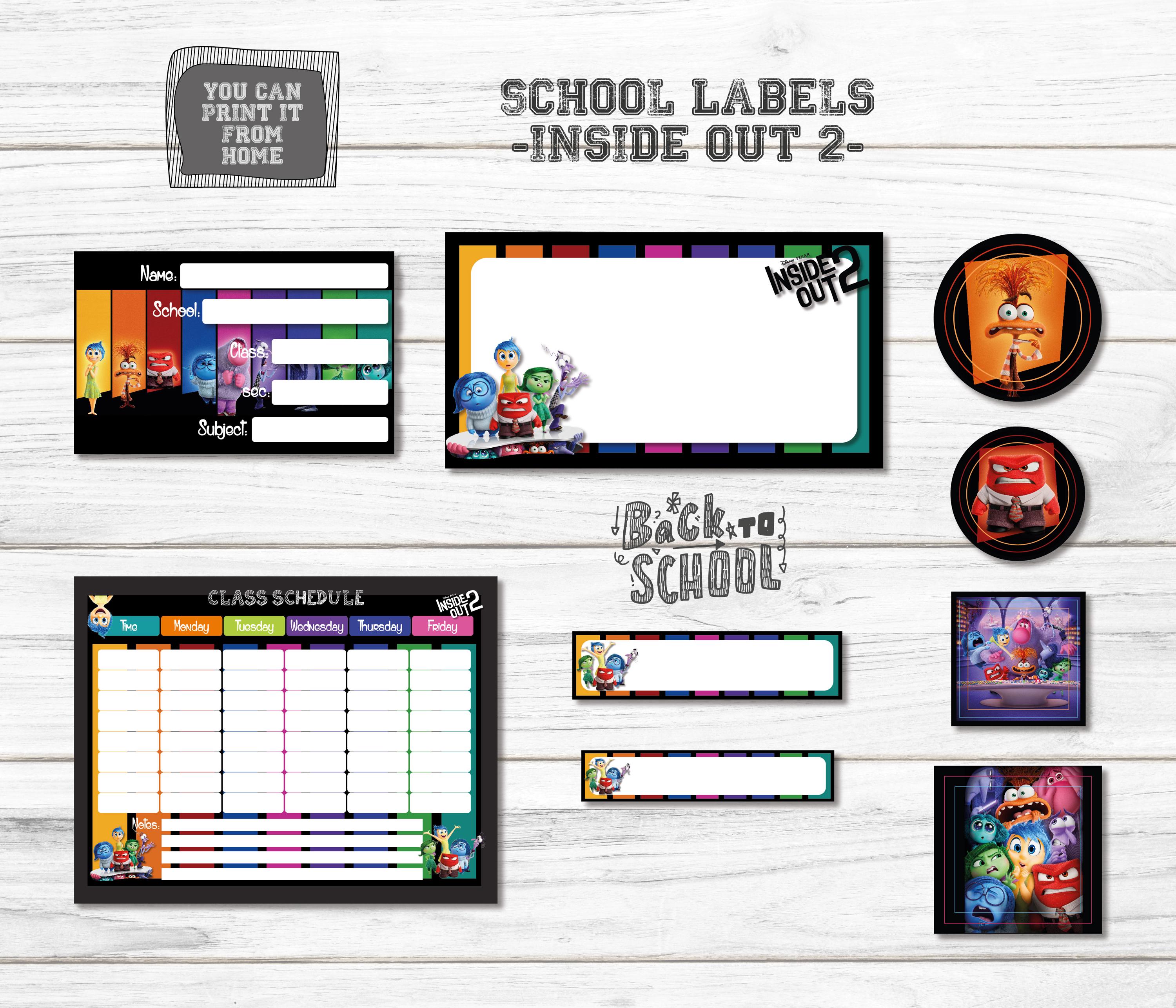Etiquetas escolares imprimibles Inside Out 2, etiquetas para libros ...