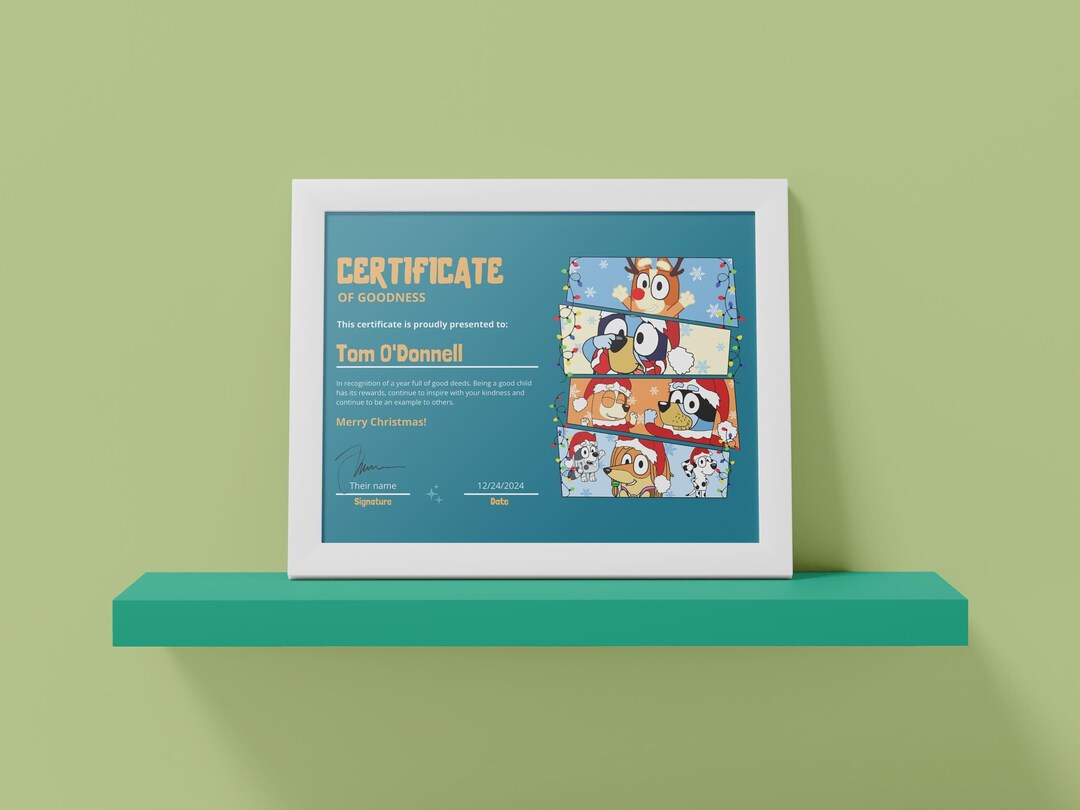 Bluey Christmas Certificate Template, Xmas Gift, Instant Download ...