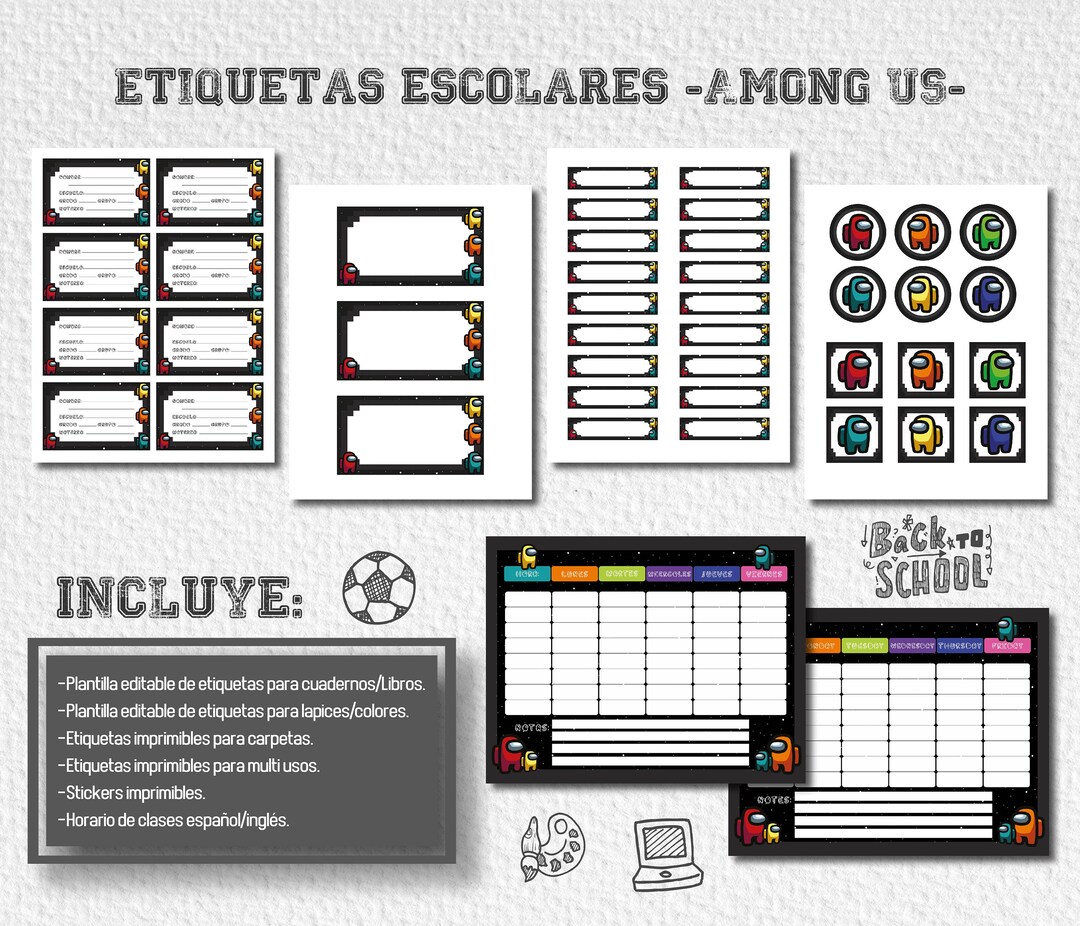 Among Us Printable School Labels White Background, Book Labels ...