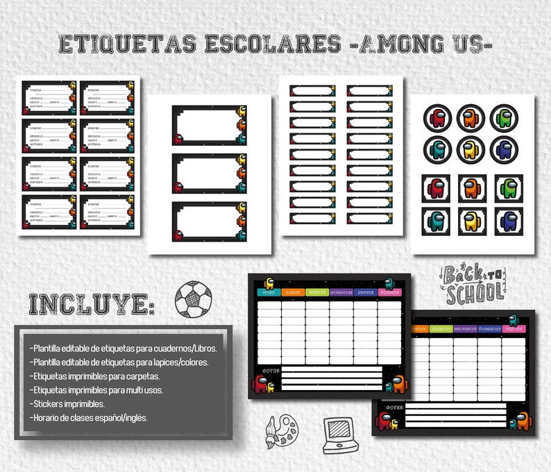 Among Us Printable Editable School Labels | Crewmate Stickers for Kids ...