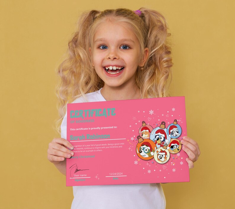 Bluey Christmas Certificate | Editable Canva Template | Kids Good ...