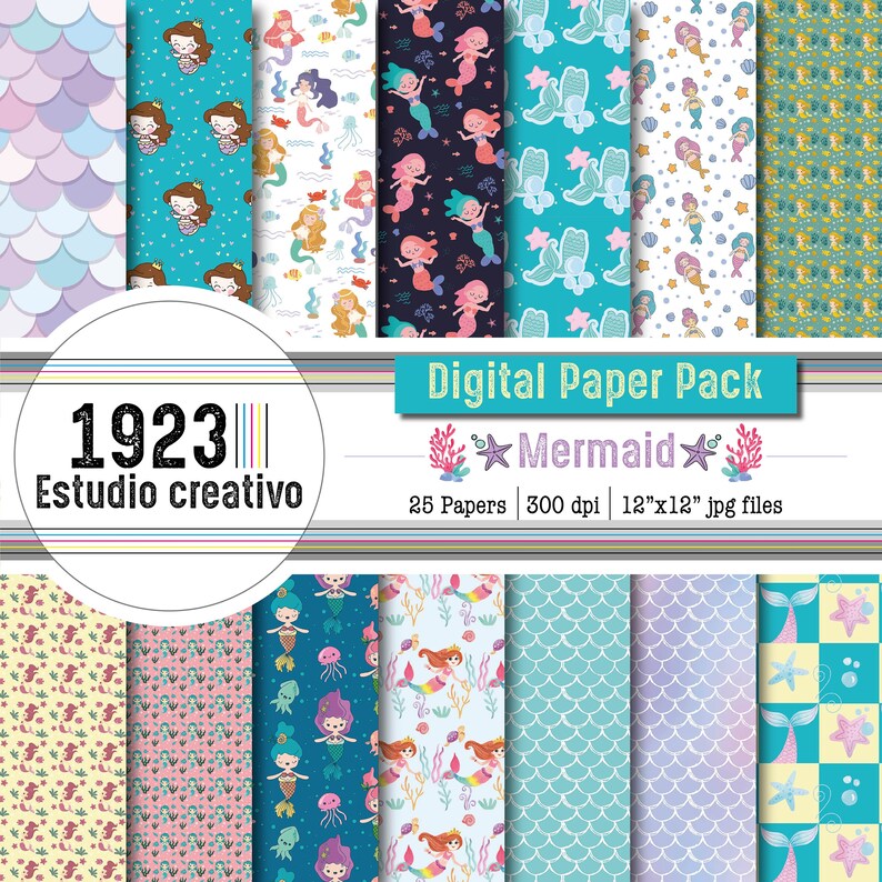 Mermaid Paper Pack Digital Paper Mermaid Background, Mermaid Background ...