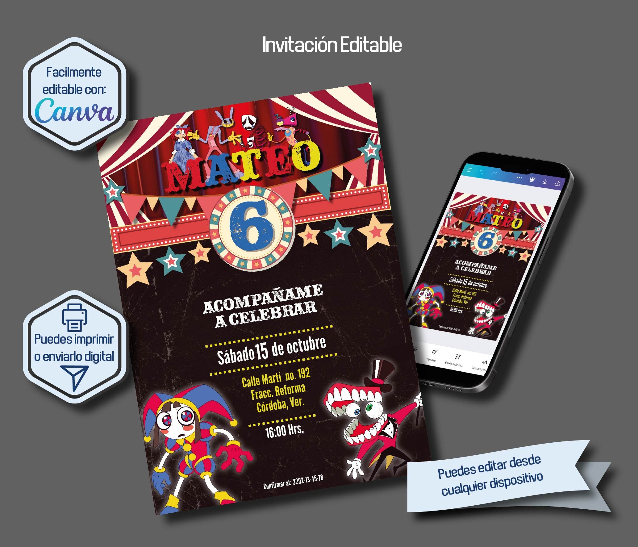 Invitación editable Amazing Digital Circus, Diseño digital circus ...
