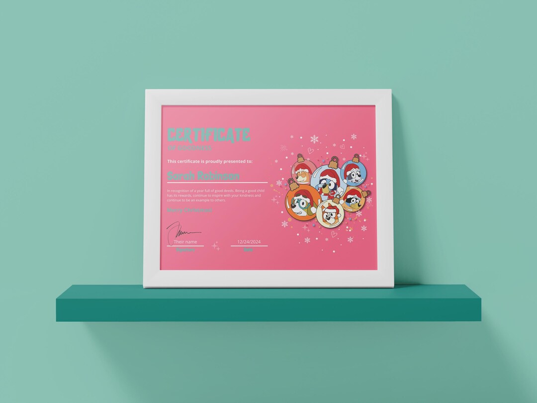 Bluey Christmas Certificate Template, Xmas Gift, Instant Download ...