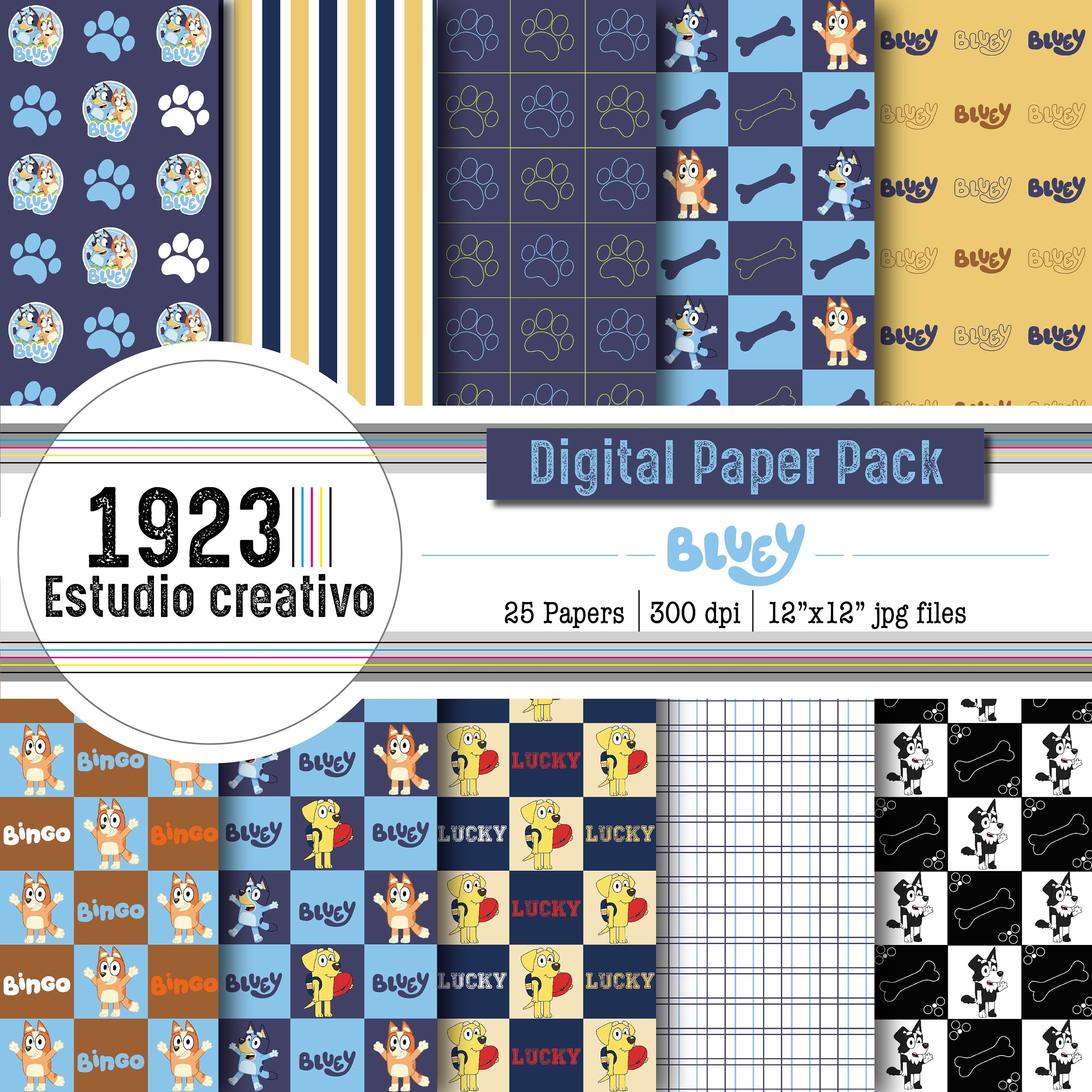 Digital Paper Bluey, Digital Paper, Design, Bluey Background, Birthday ...