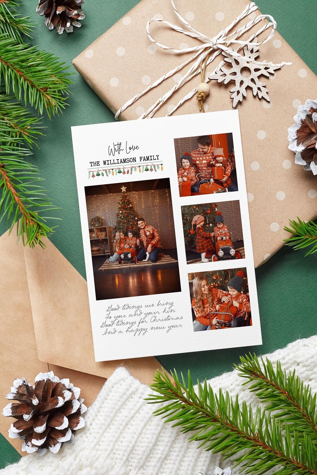 Custom Christmas Card Template With Photos, Editable and Printable ...