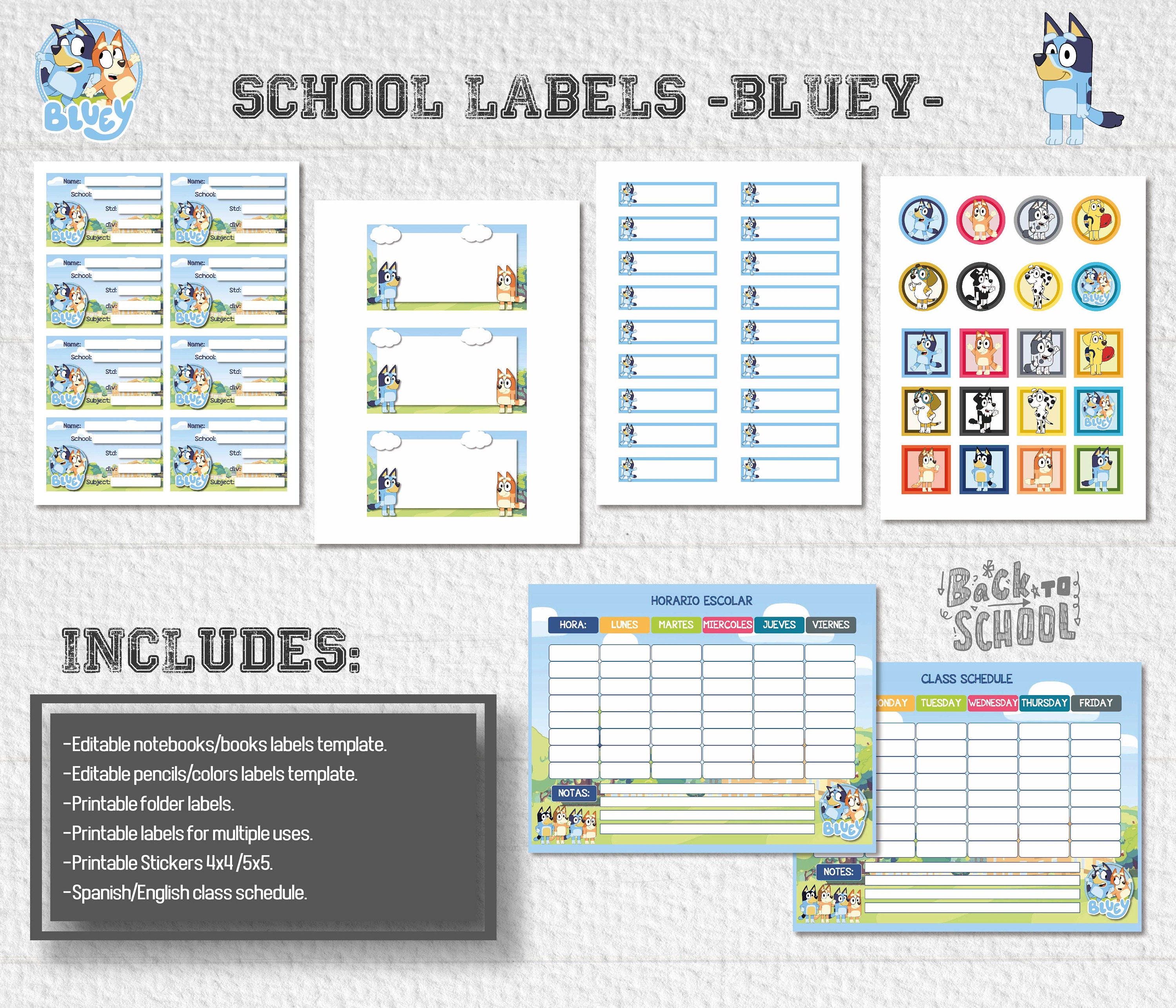Bluey Printable School Labels, Book Labels, Notebook Labels, Pencil ...