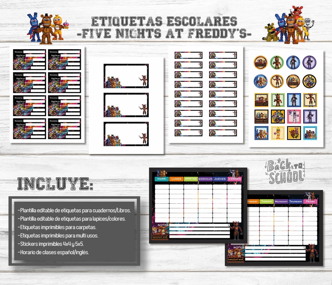 Five Nights at Freddy's Printable School Labels, Book Labels, Notebook ...