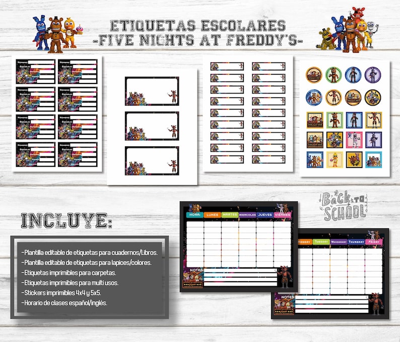Etiquetas escolares imprimibles Five Nights at Freddy's, etiquetas para ...