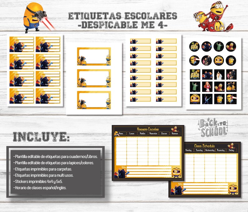 Despicable 4 Name Labels for School, Name Stickers, Printing School ...