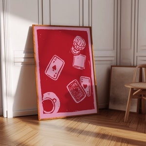 Poker Card Playing Card Poster Pink Kitchen Decor French Minimalist ...