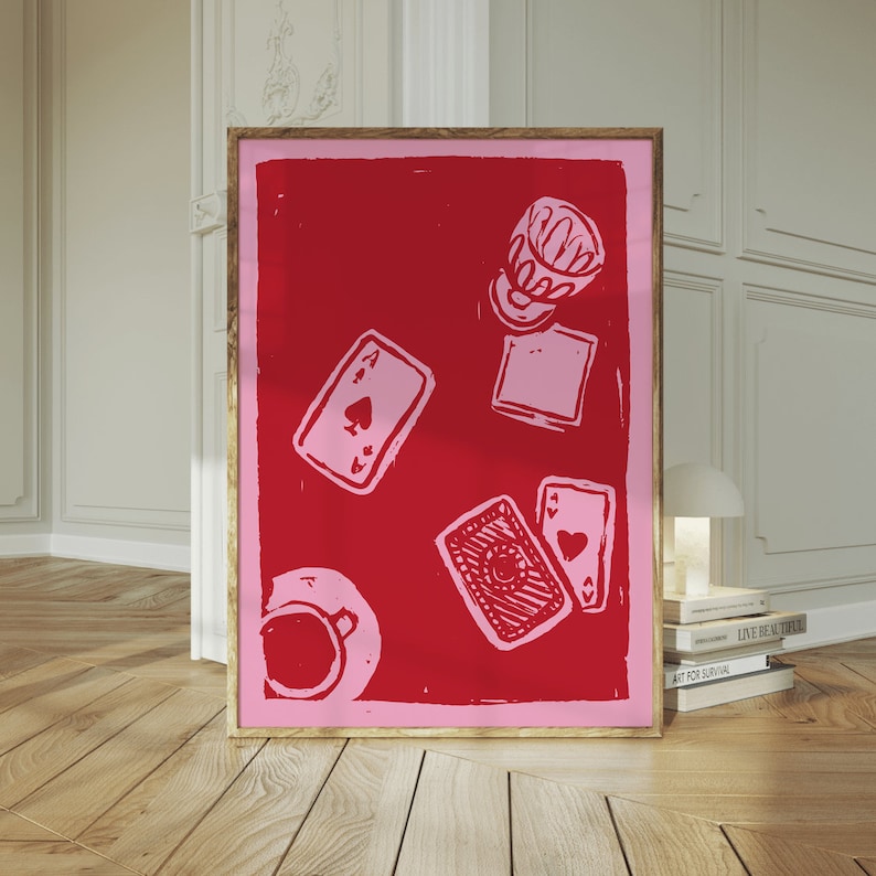 Poker Card Playing Card Poster Pink Kitchen Decor French Minimalist ...