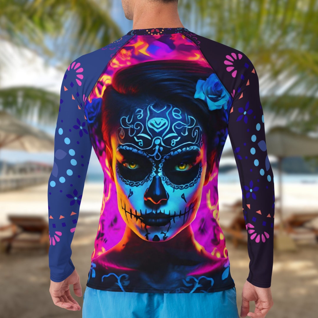 UPF 50 Stylish Calavera Men's Rash Guard Ai-designed, Perfect for BJJ ...