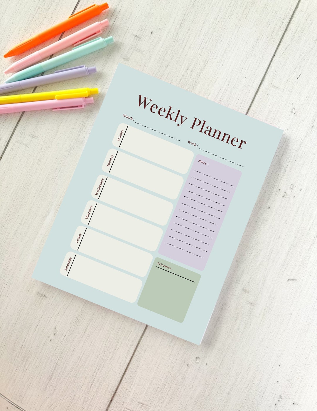 Weekly Planner Notepad, Planner Memo Pad, Weekly to Do Notepad, Weekly ...