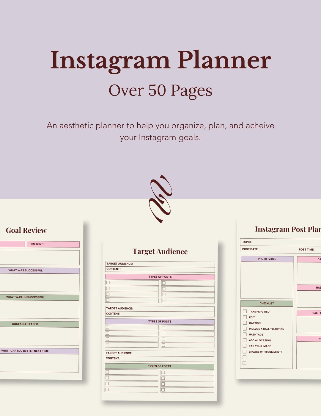 Instagram Planner Printable | Over 50 Pages | Social Media Content ...