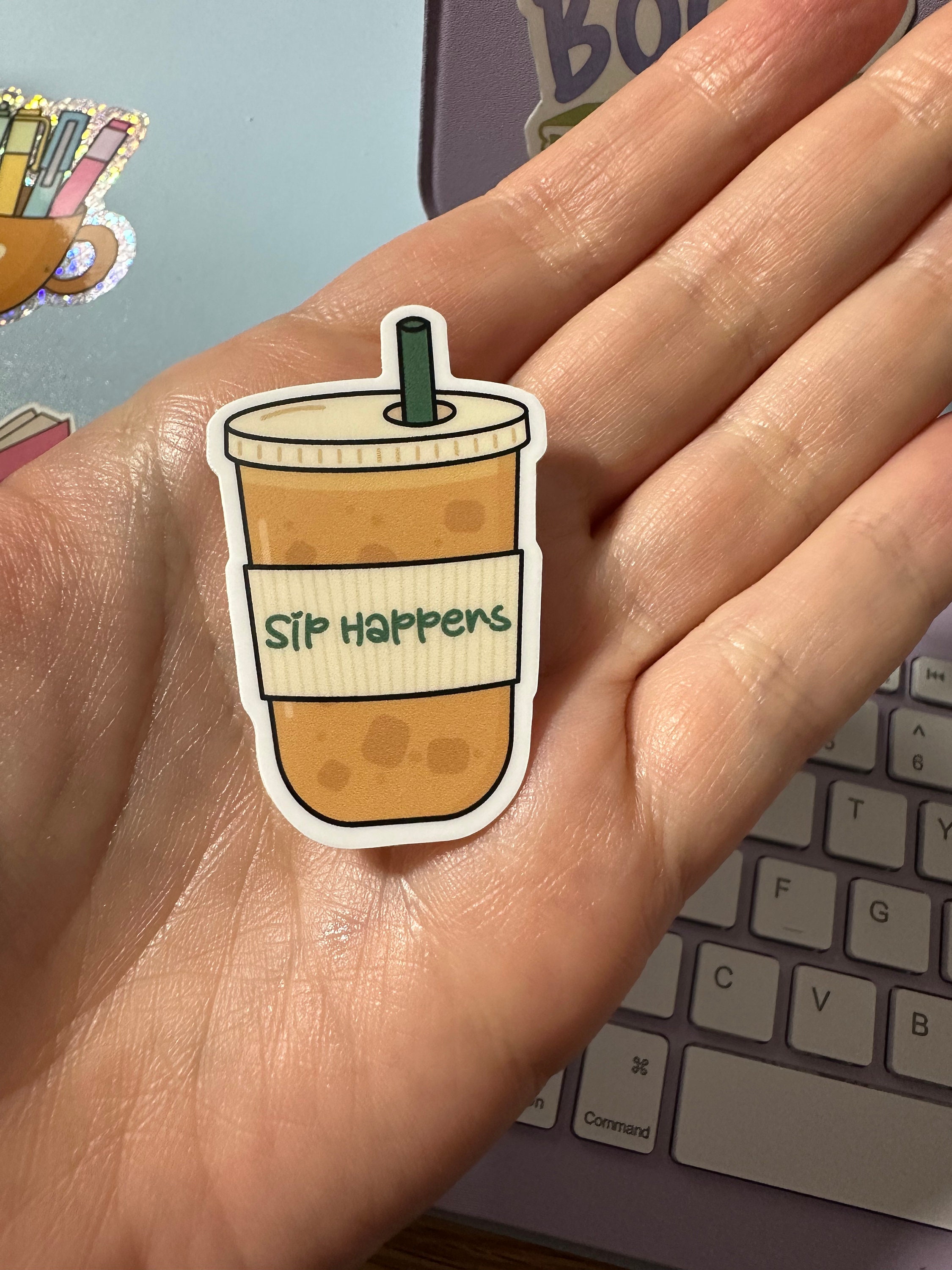 Iced Coffee Sip Happens Sticker, Book Gift, Kawaii Bookish Merch ...