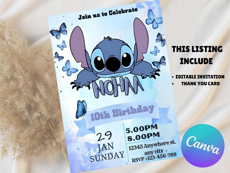 Editable Stitch Birthday Party Invitation Template | Stitch Birthday ...