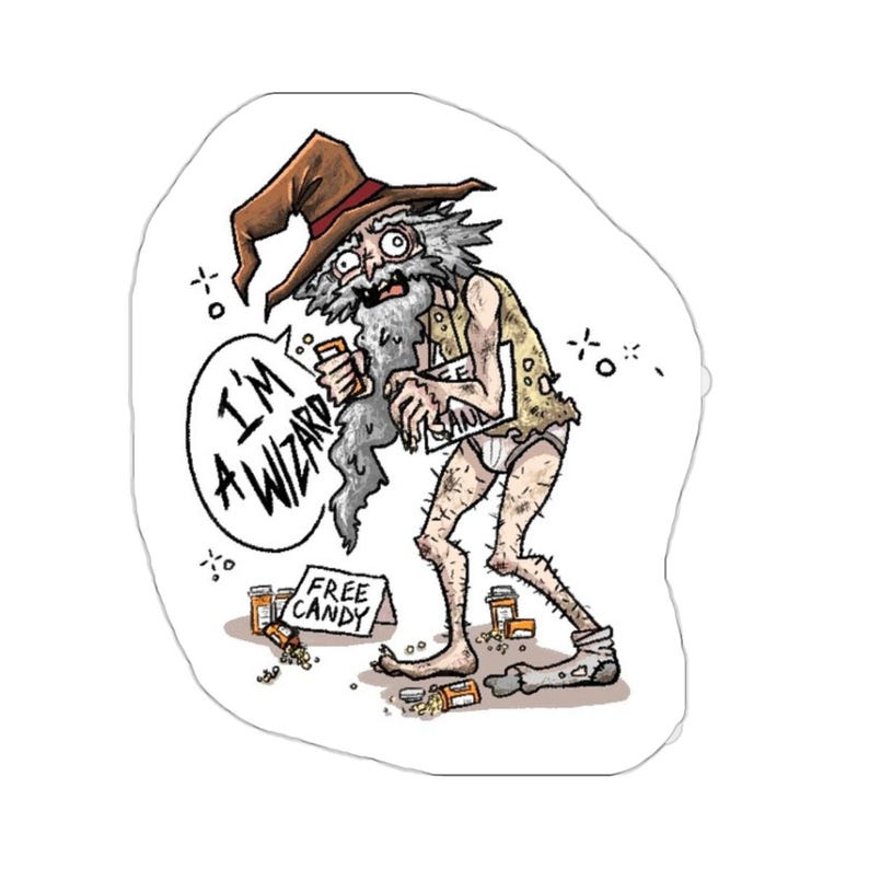 Funny Wizard Crackhead Sticker for Laptops and Water Bottles, Unique ...