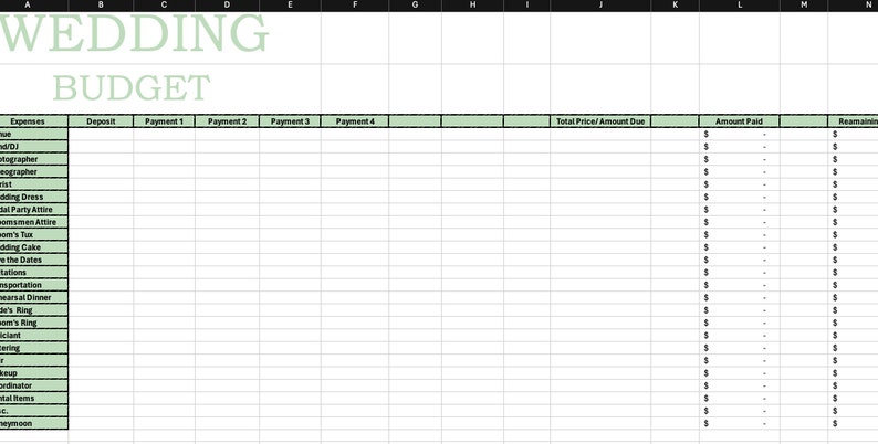 Wedding Expenses Excel Spreadsheet - Etsy