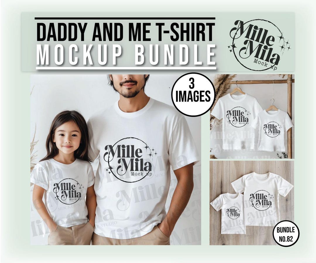 Daddy and Me White T-shirt Mockup Father Daughter Matching T-shirt Mock up for Fathers Day Gift ...