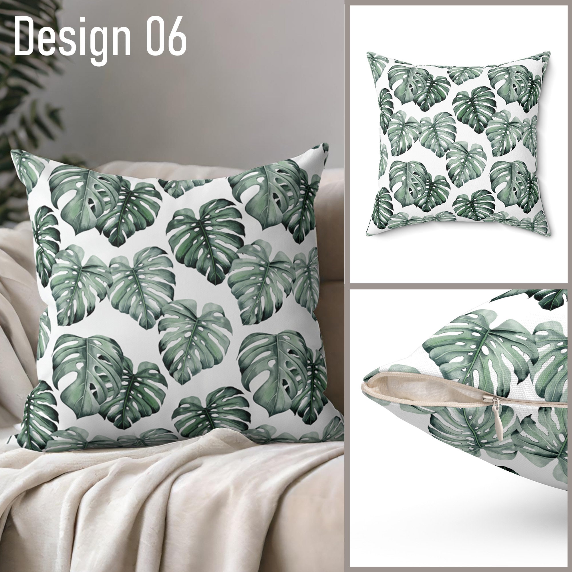 Green Tropical Pillow Cover, Monstera Leaves Pillow Case, Botanical ...