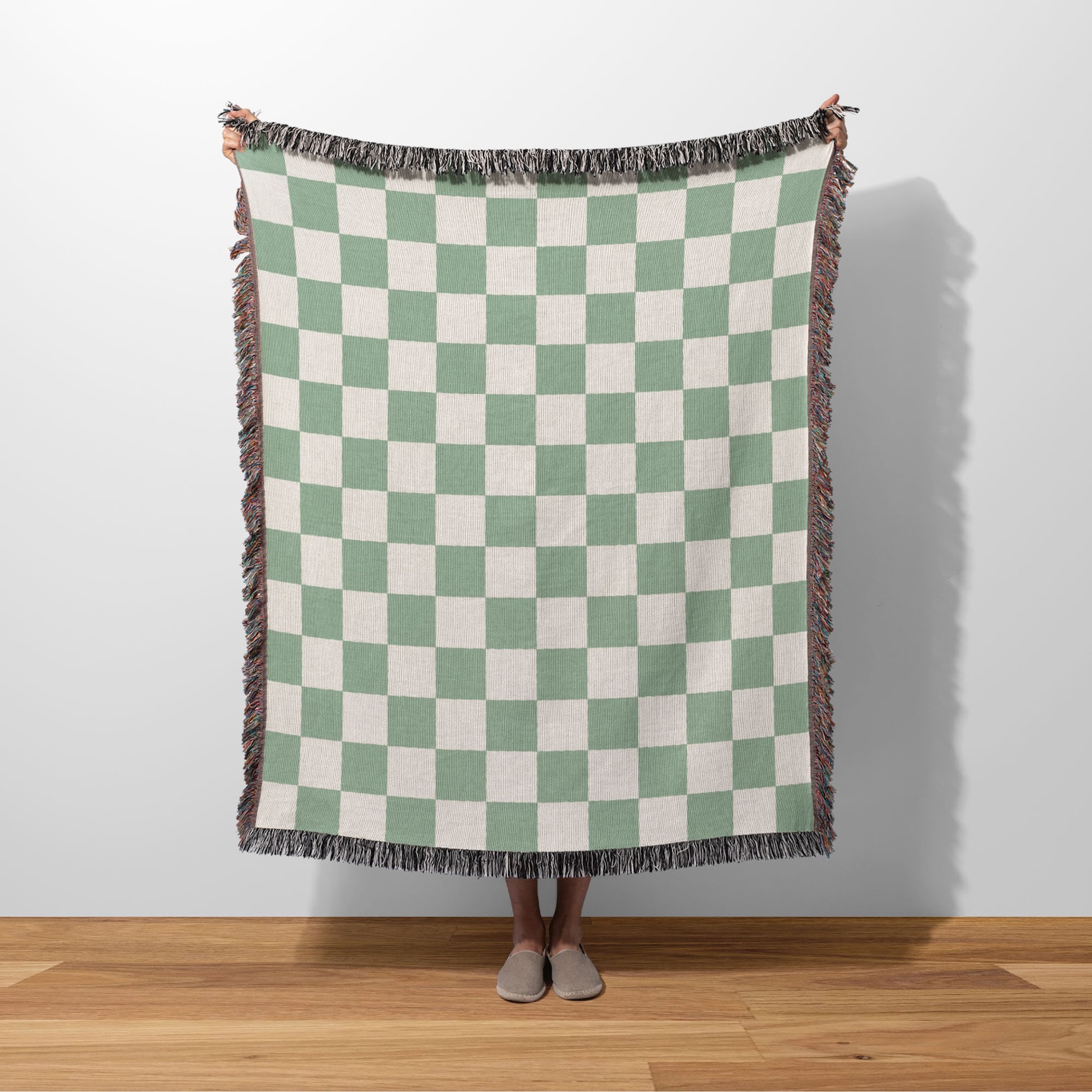 Green Check Throw Blanket, Sage Home Decor, Check Picnic Rug, Beach ...