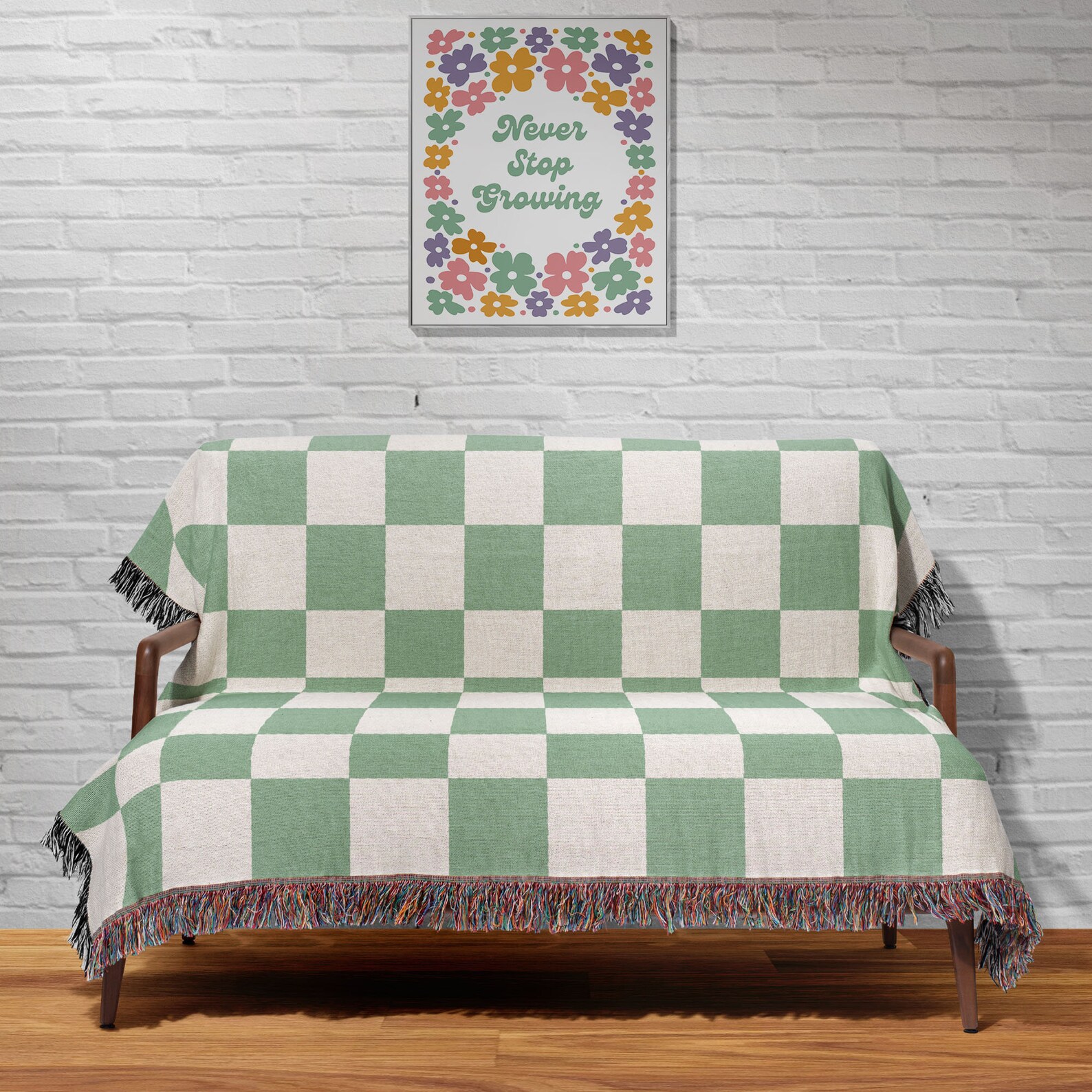 Green Check Throw Blanket, Sage Home Decor, Check Picnic Rug, Beach ...