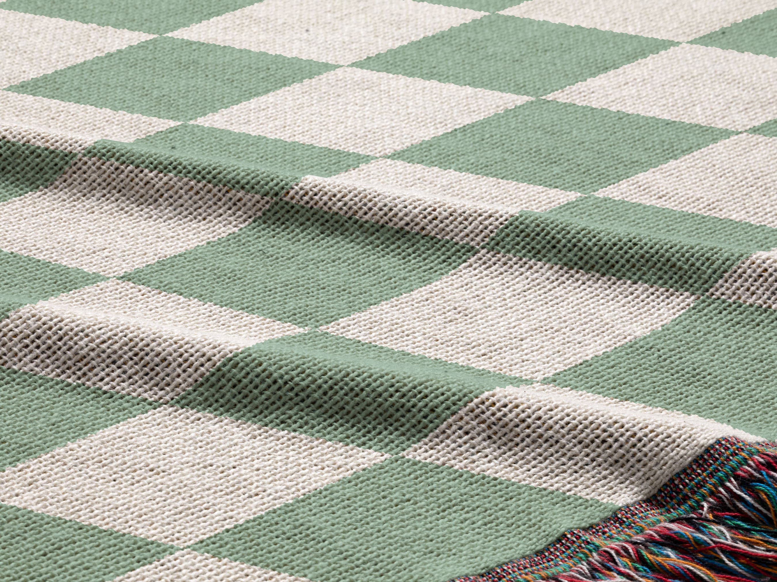 Green Check Throw Blanket, Sage Home Decor, Check Picnic Rug, Beach ...