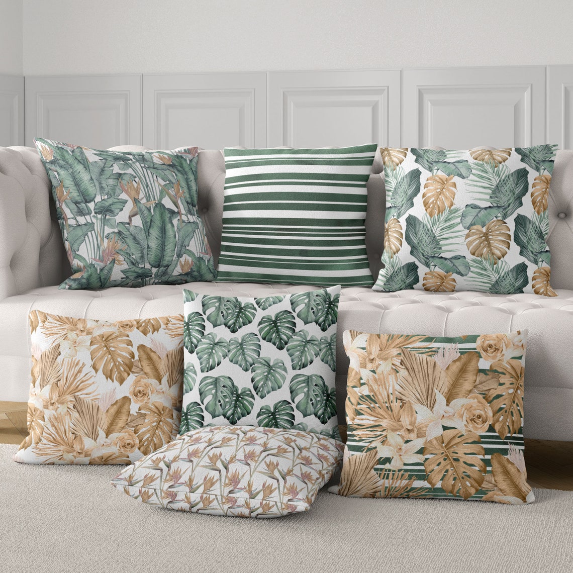 Green Tropical Pillow Cover, Monstera Leaves Pillow Case, Botanical ...