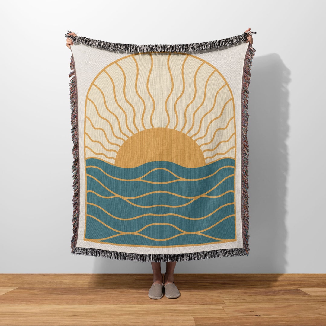 Boho Sunset Throw Blanket, Sunset Over the Ocean Wall Art, Boho Sunset ...