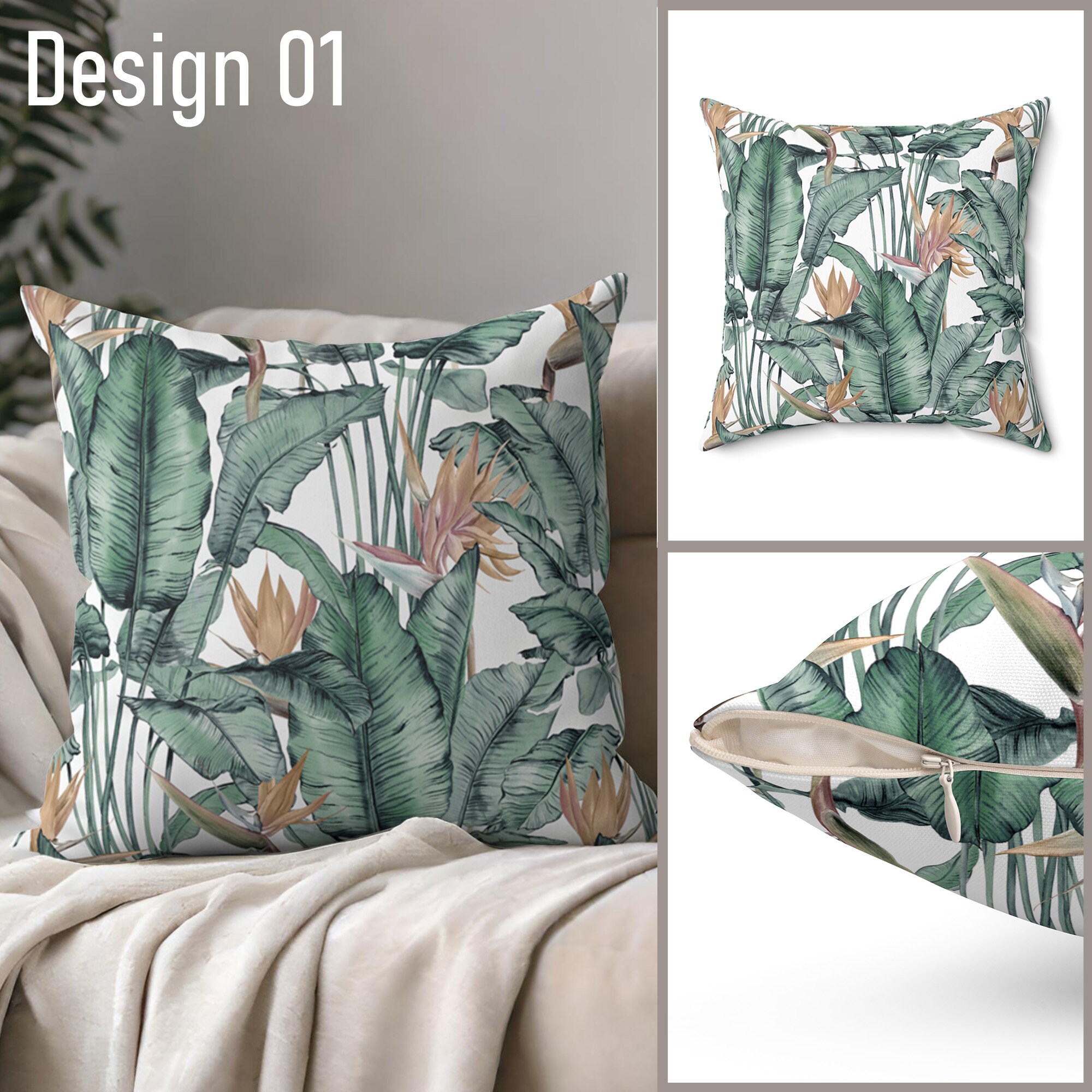 Green Tropical Pillow Cover, Monstera Leaves Pillow Case, Botanical ...