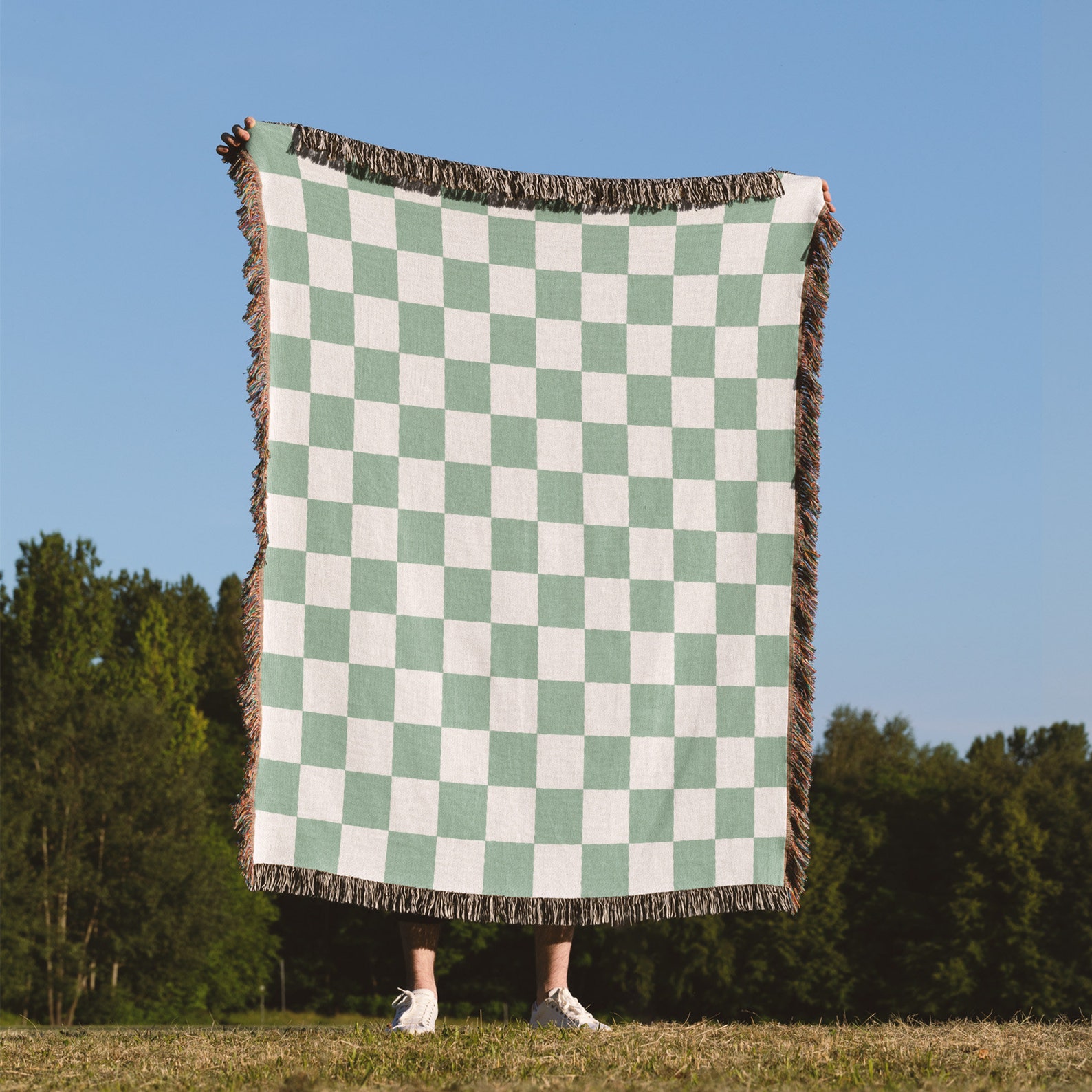 Green Check Throw Blanket, Sage Home Decor, Check Picnic Rug, Beach ...